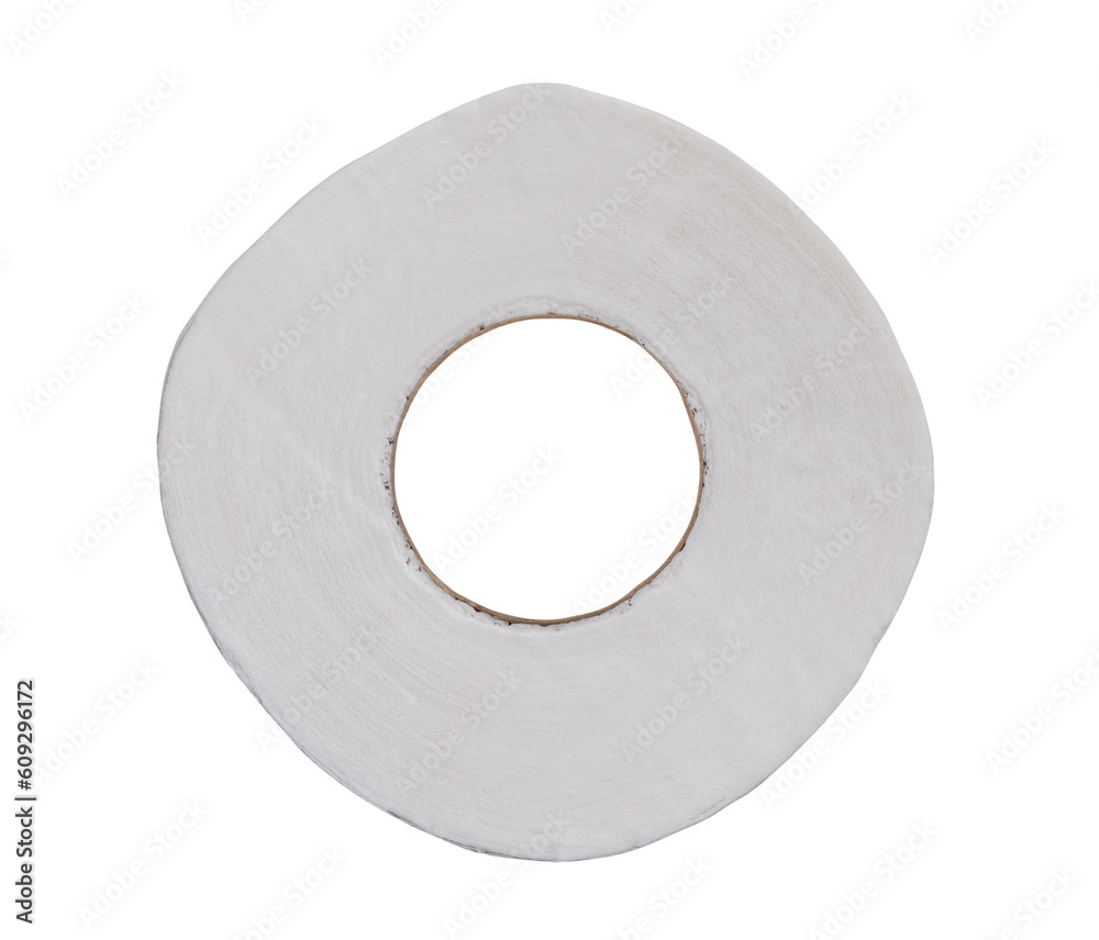 Top view of single tissue paper roll for use in toilet or restroom with ...