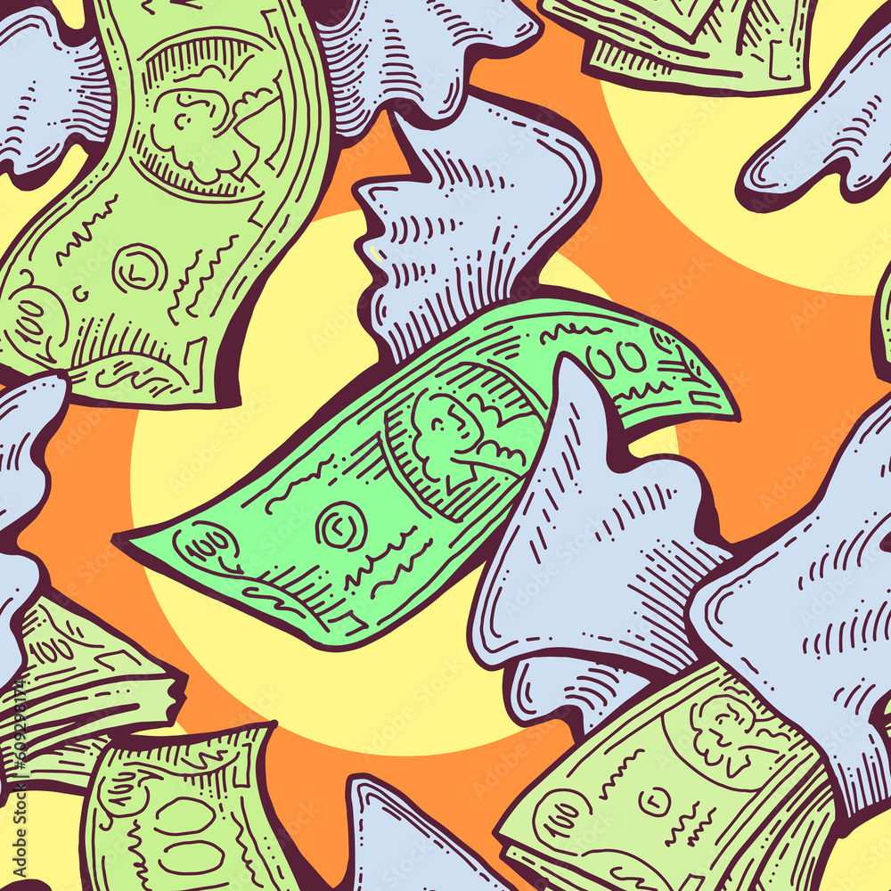 Money seamless pattern background for print design. Hundred dollars ...