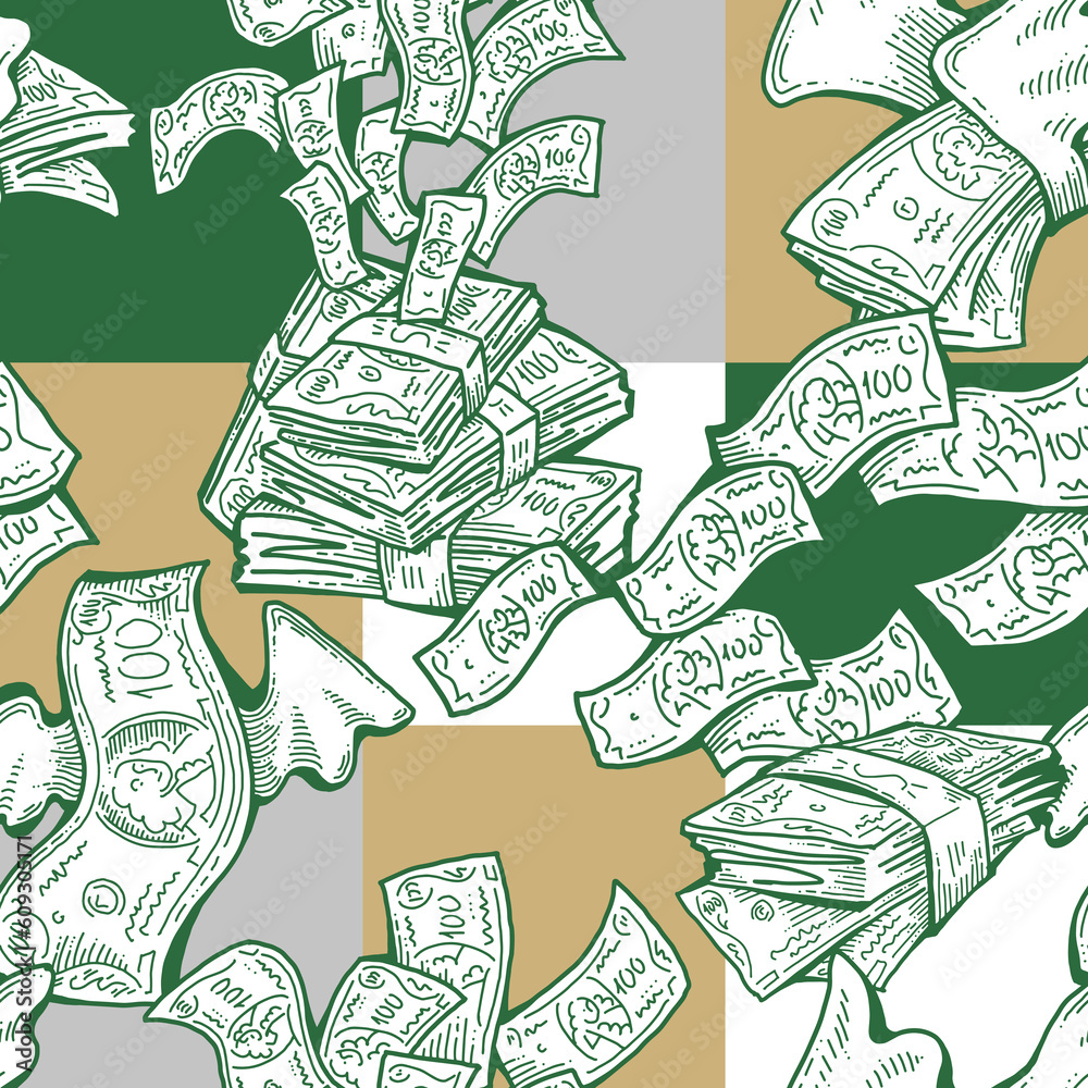 Money seamless pattern background for print design. Hundred dollars ...