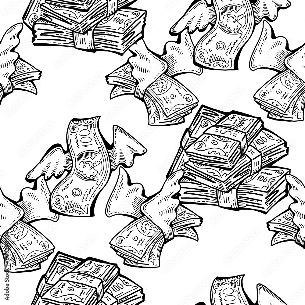 Money seamless pattern background for print design. Hundred dollars ...