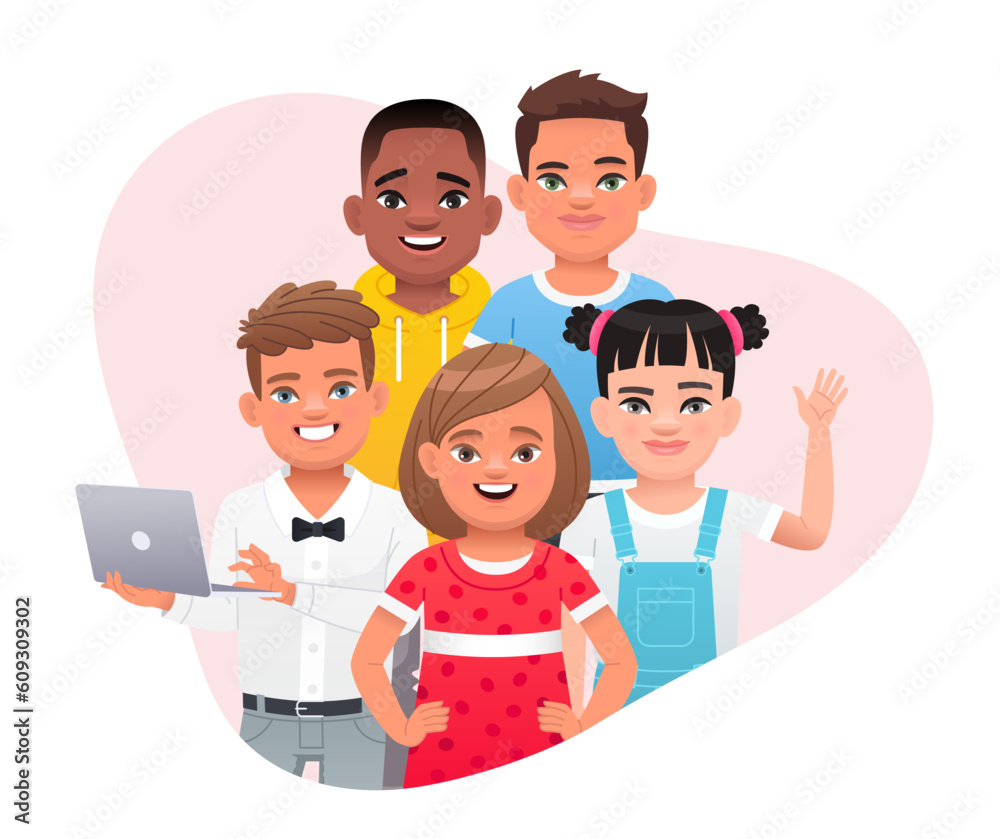 Teamwork. A team of successful happy children. A group of young ...