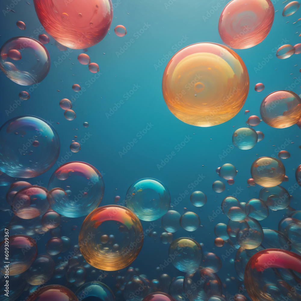 a bunch of bubbles floating on top of a blue surface, bubble background ...