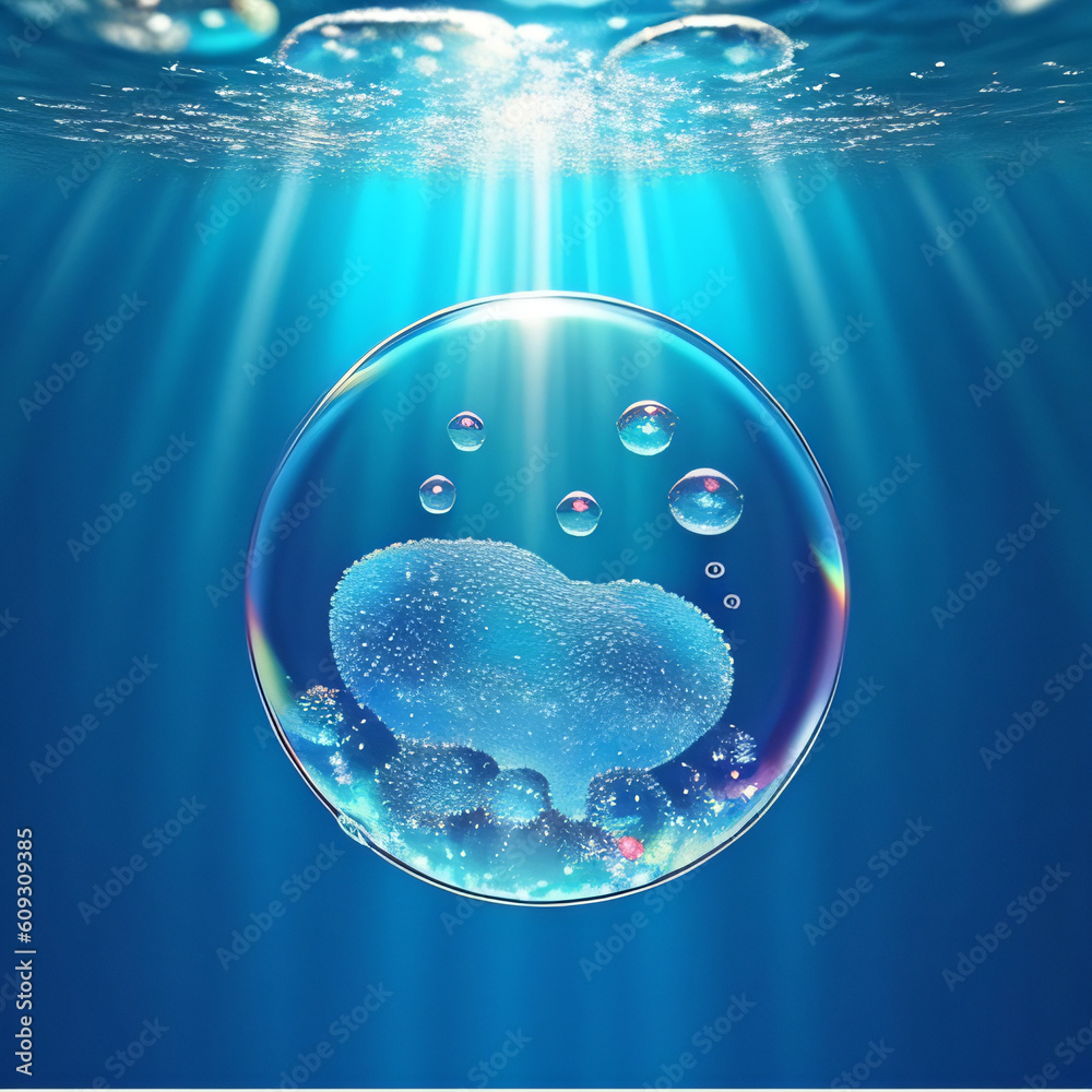 a bunch of bubbles floating on top of a blue surface, bubble background ...