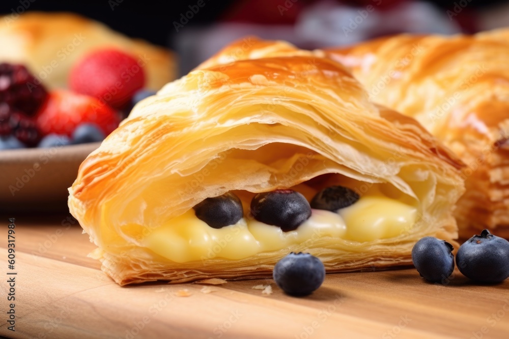 freshly baked flaky puff pastry turnover filled with creamy custard and ...