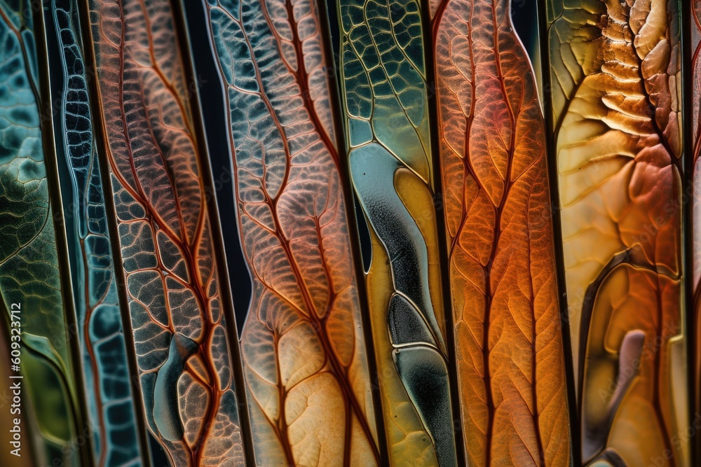 microscope slide with magnified view of the cells and structures of a ...