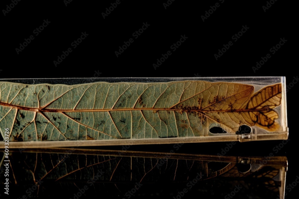 microscope slide with cross-section of leaf, revealing intricate ...