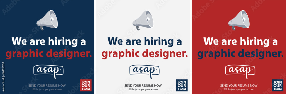 We are Hiring Graphic Designer, Join our team ASAP, Flat vector isolated, social media poster ...