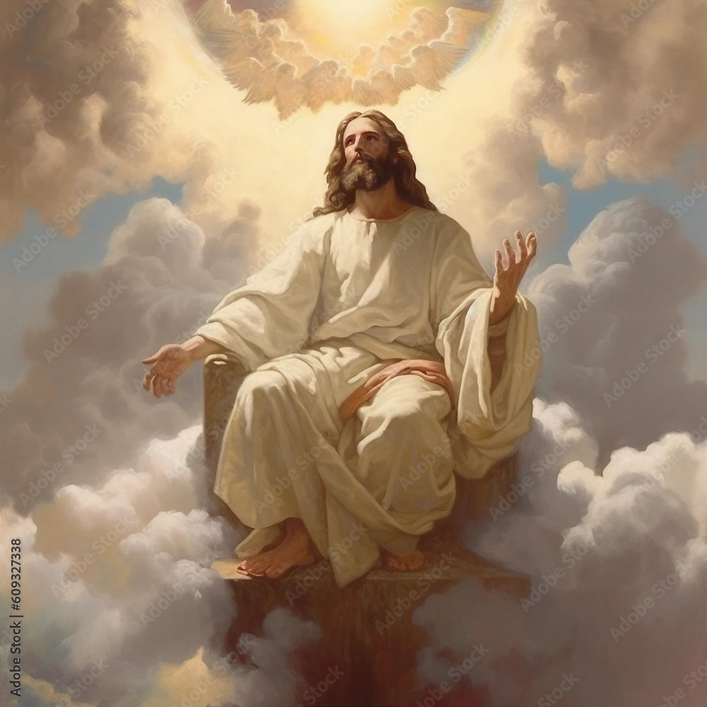 A Painting of Jesus Christ Seated Upon a Throne in Heaven Generative AI ...