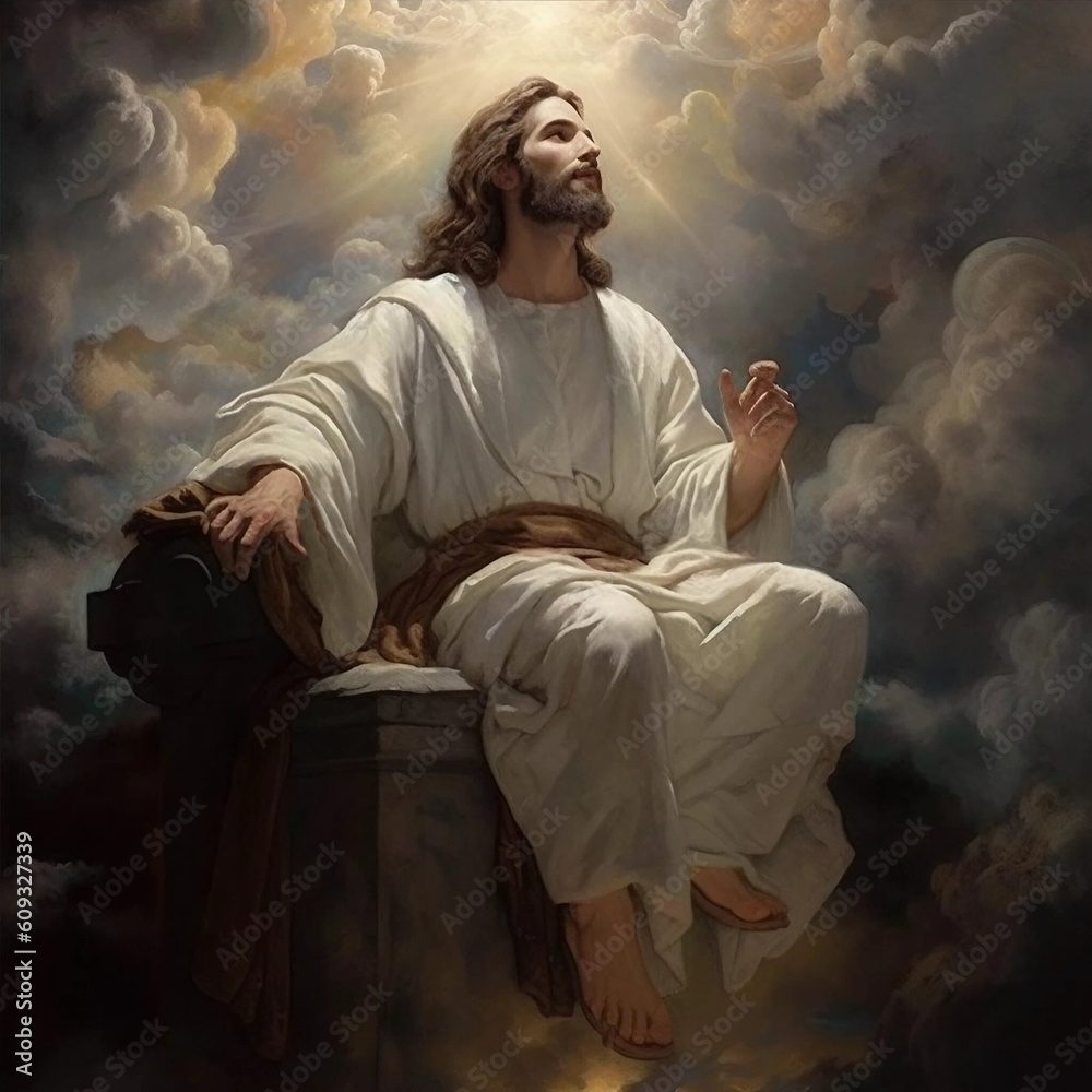 A Painting of Jesus Christ Seated Upon a Throne in Heaven Generative AI ...