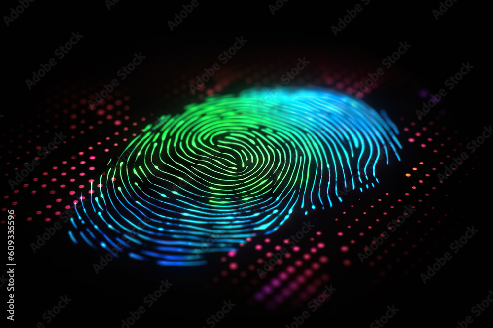 Secure Identity Illuminated Neon Fingerprint Symbolizing Identification ...