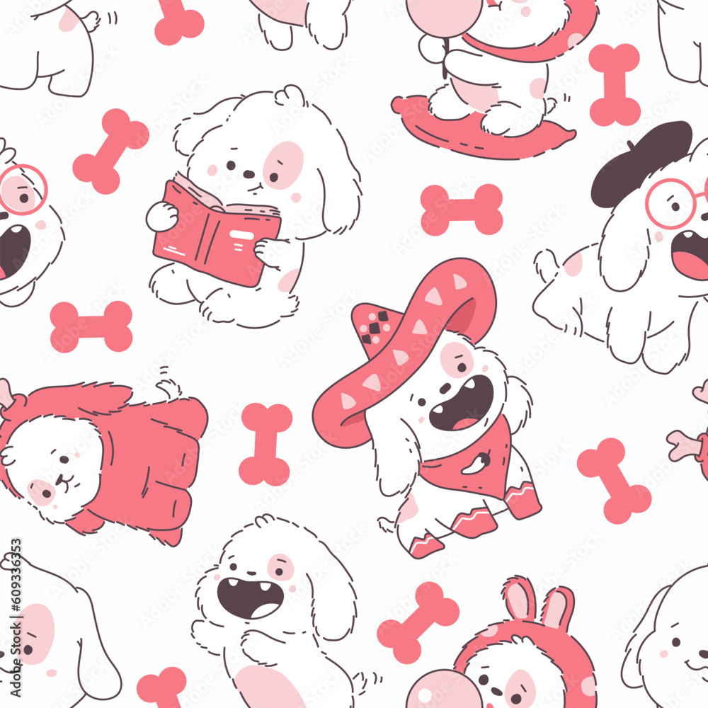 Cute puppies vector cartoon seamless pattern background for wallpaper ...