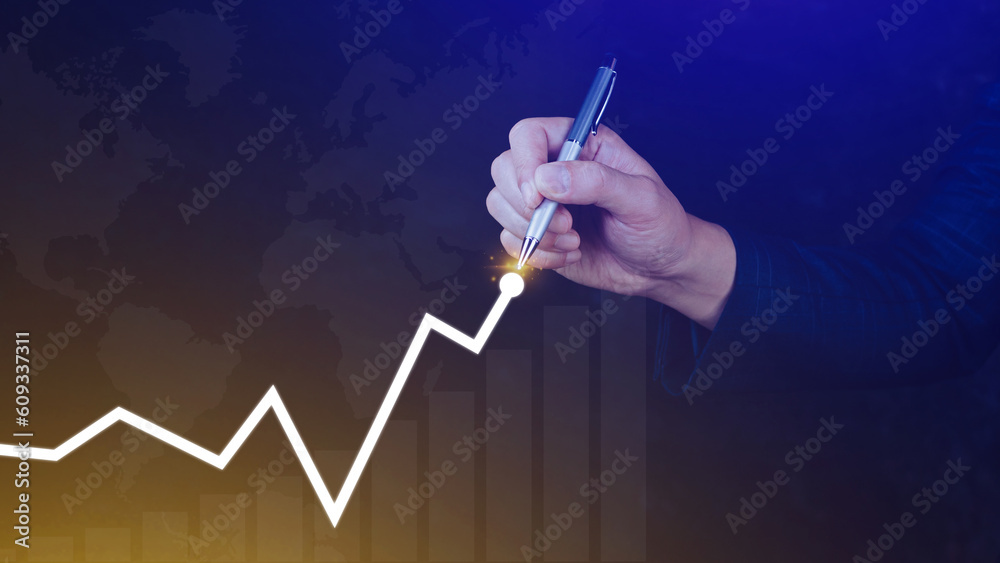Businessman drawing growth curve, growth forecast chart, bussiness ...