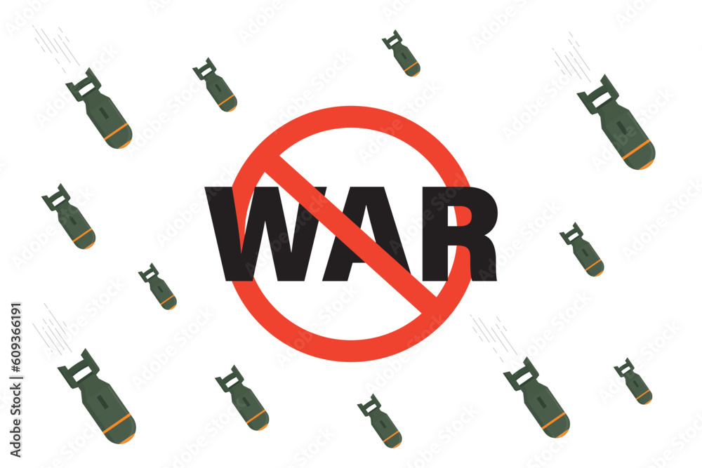 Aerial bombs, war in red forbidden circle. Nuclear rockets isolated on ...