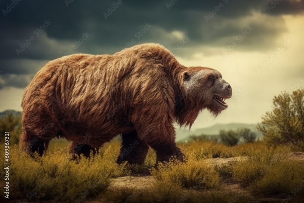 Giant ground sloth, an extinct prehistoric animal that roamed the earth ...