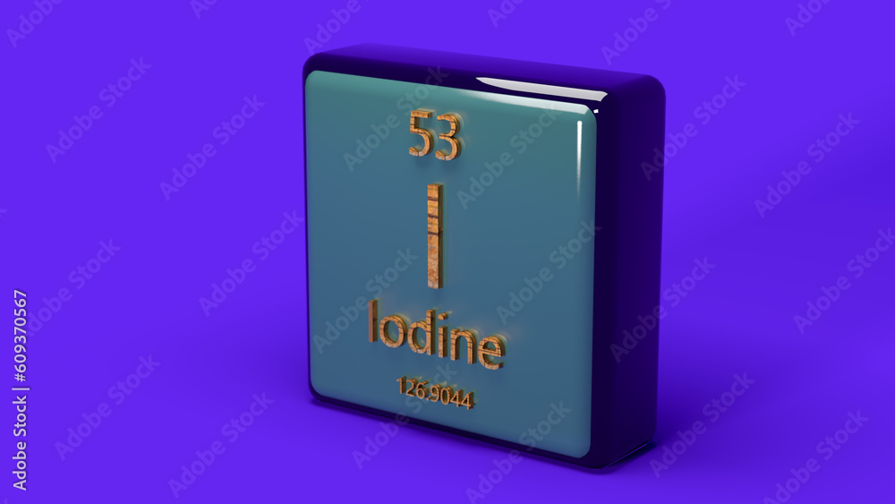 Iodine element from the periodic table series. Metallic icon set on ...