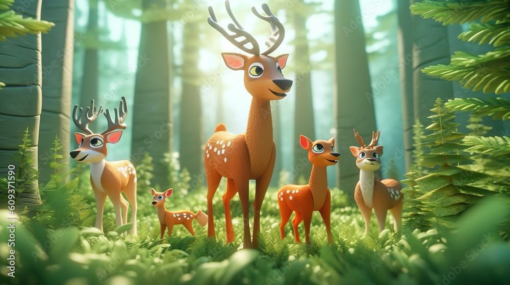 Father deer and fawns in the forest on Father Days, made with ...