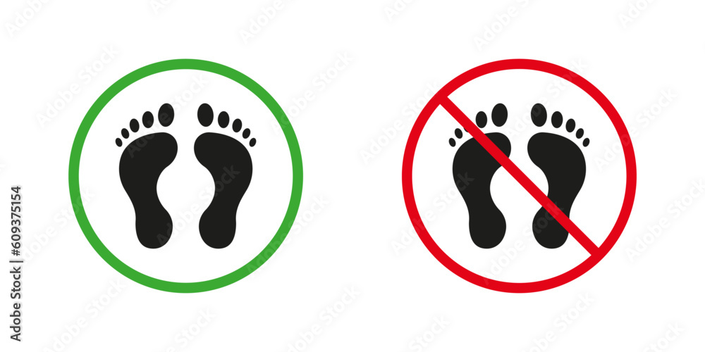 Warning Walk Barefoot Red and Green Warning Signs. Human Footprint ...