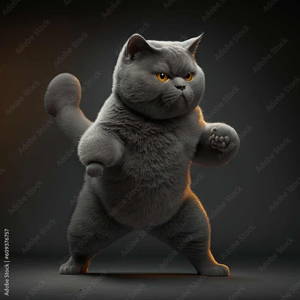 Furious fluffy british short hair of fighting poses in boxing, theme of ...