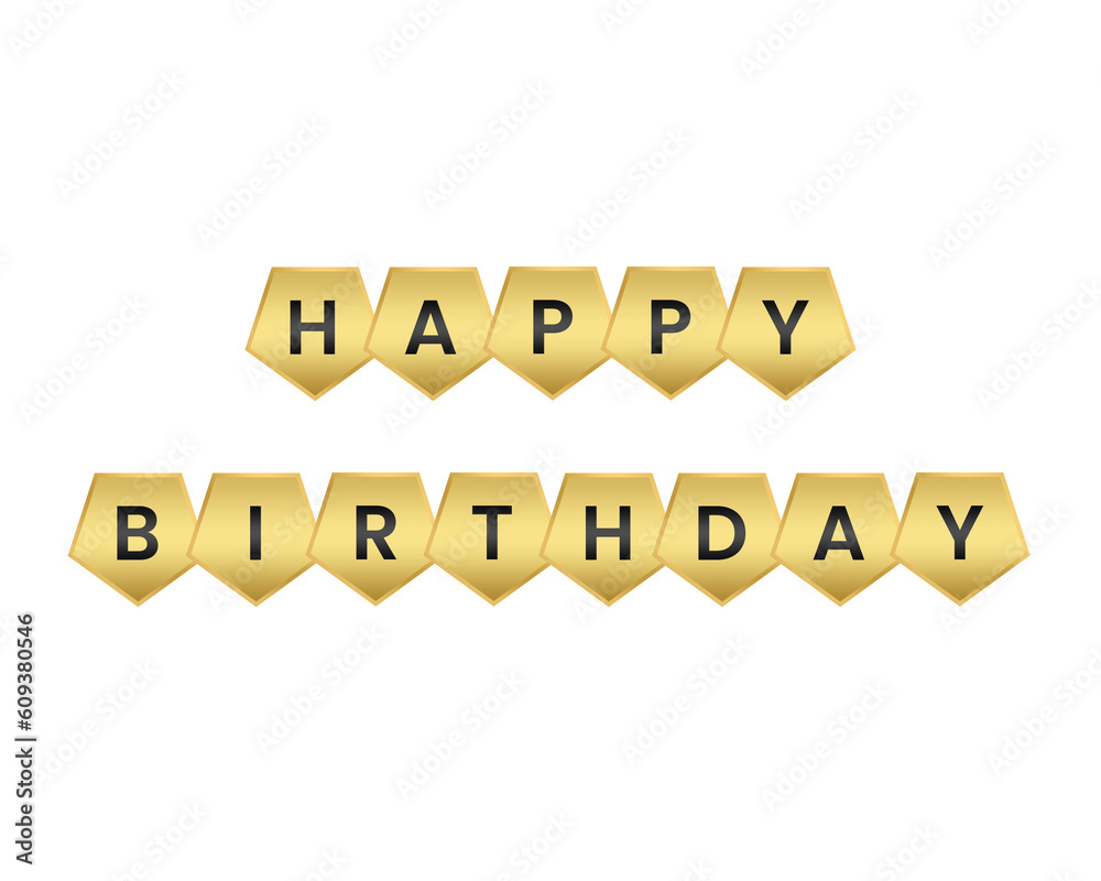 Luxury golden flags happy birthday element design transparent ...