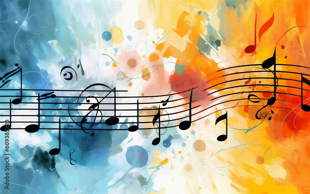 Abstract Illustration of Music Notes dancing around a Colourful ...