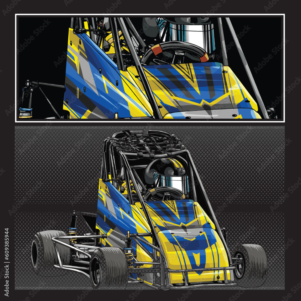 yellow drag race illustration isolated in black background for poster ...