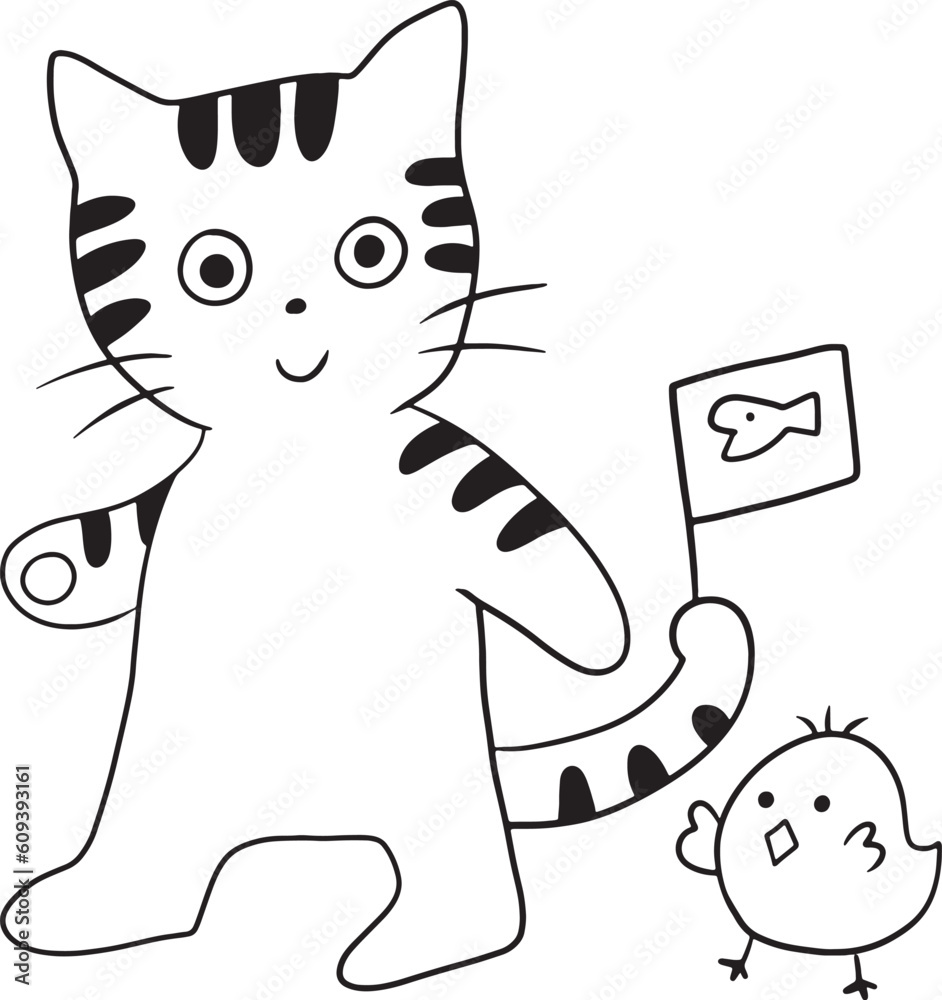 cat cartoon doodle kawaii anime coloring page cute illustration drawing ...