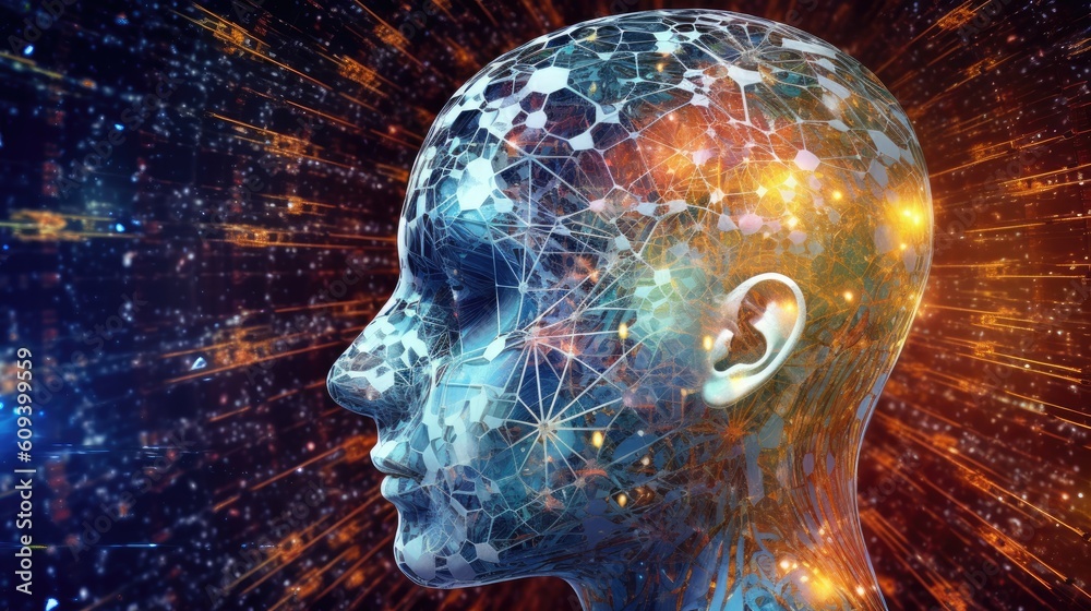 Human head with technology interface and binary code? Created with ...