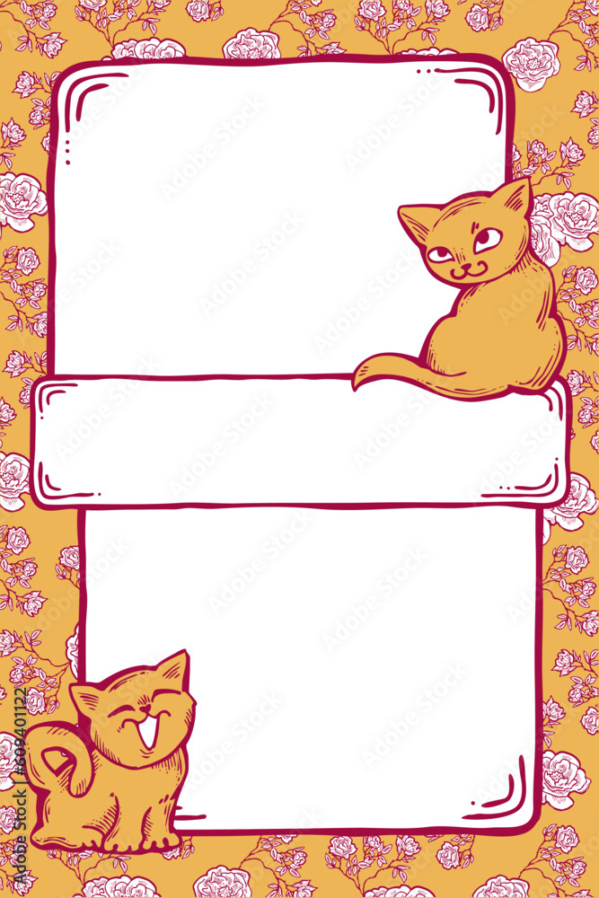 Cat frame decorative vector background template with empty space for ...