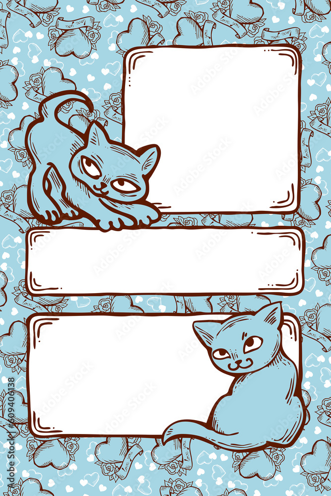 Cat frame decorative background template with empty space for birthday ...