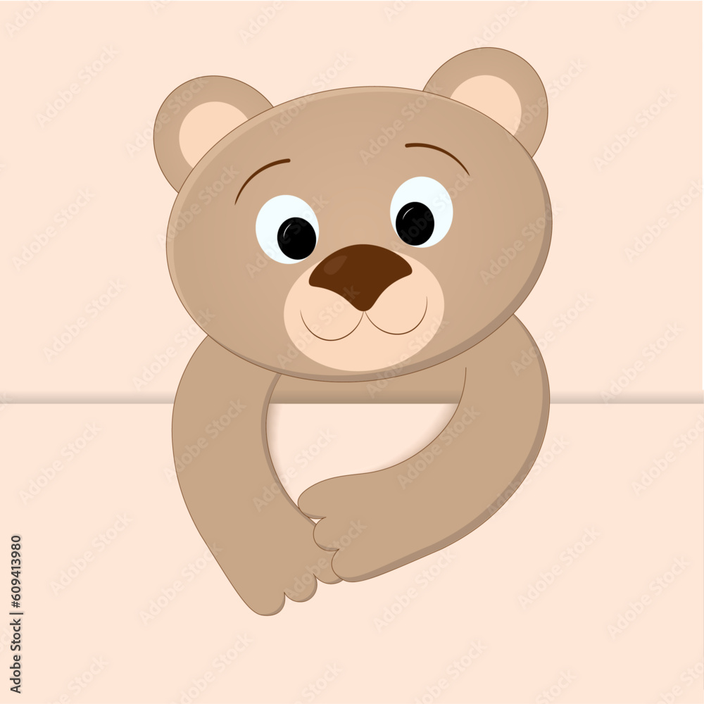 Vector illustration for children of cartoon, funny, nosy bear, peeking ...