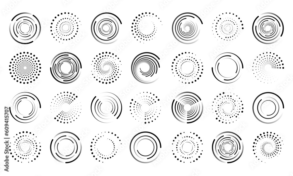 Circle halftone lines. Speed loading process. Black dot patterns ...