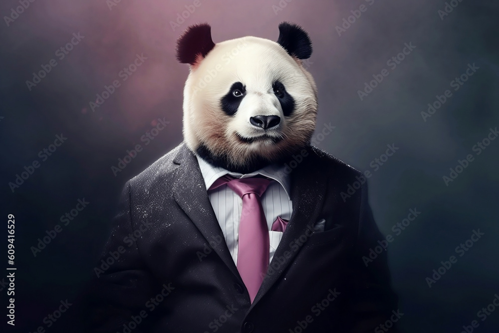 Portrait of a Panda dressed in a formal business suit, The Elegant Boss ...