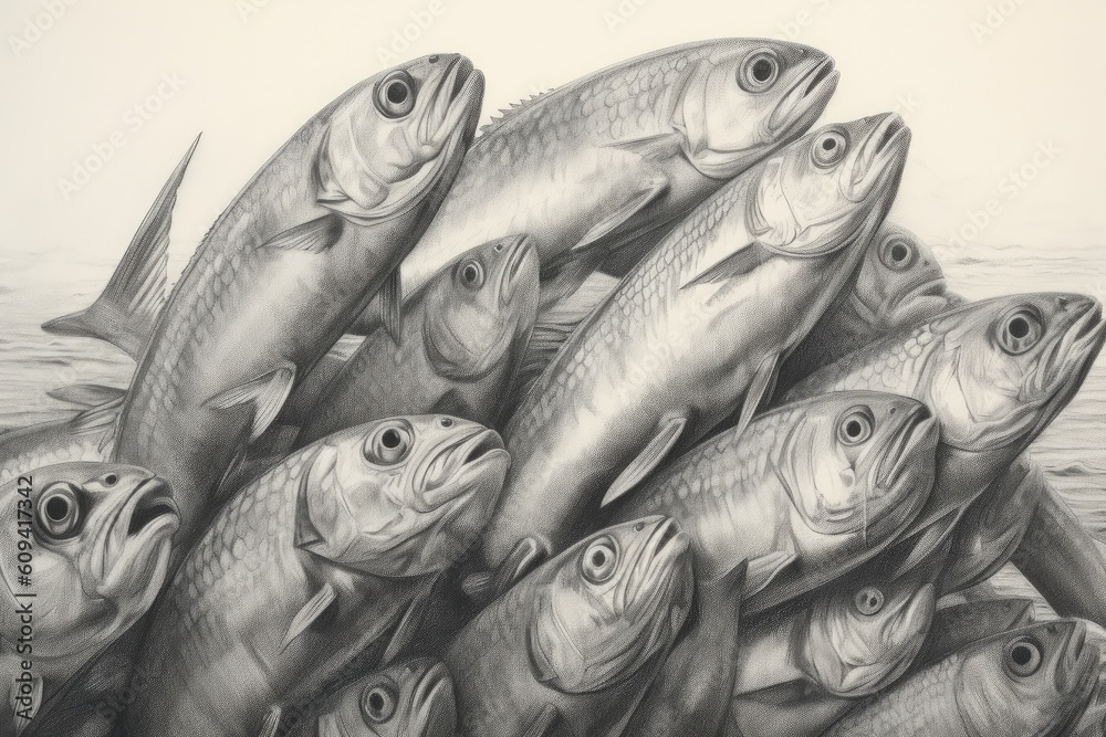 Sardine fish drawing, sardine fish pencil drawing vintage. Generative ...