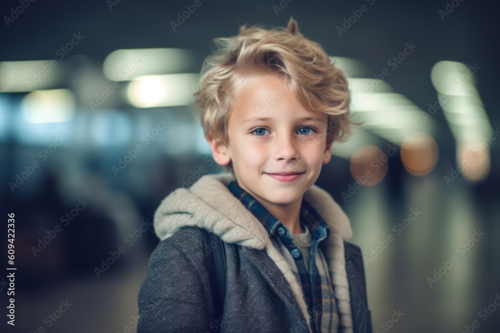 Medium shot portrait photography of a grinning child male that is ...