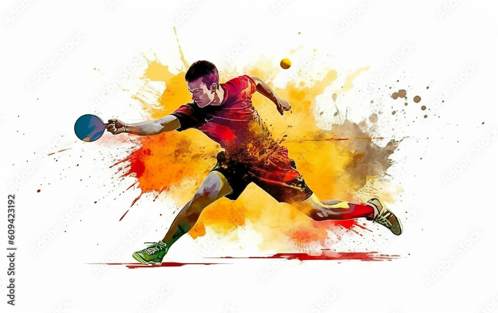 Watercolor abstract illustration of Table Tennis Ping Pong. The athlete ...