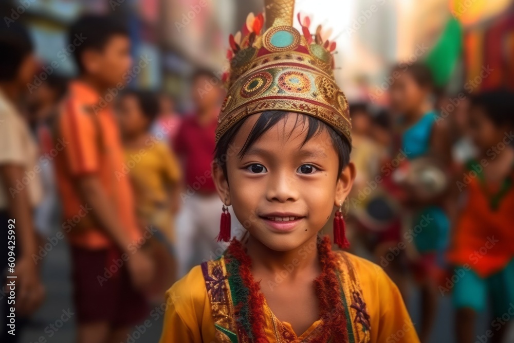 Medium shot portrait photography of a pleased child male that is ...