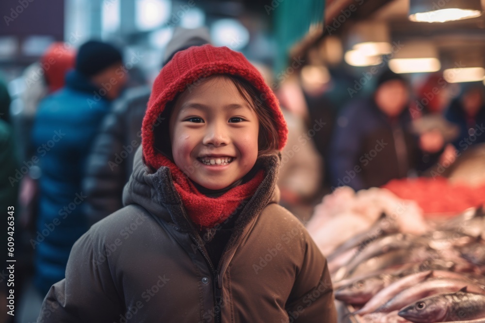 Medium shot portrait photography of a grinning child female that is ...
