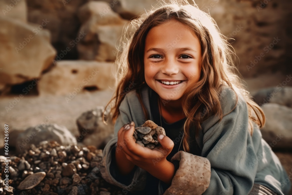 Medium shot portrait photography of a grinning child female that is ...