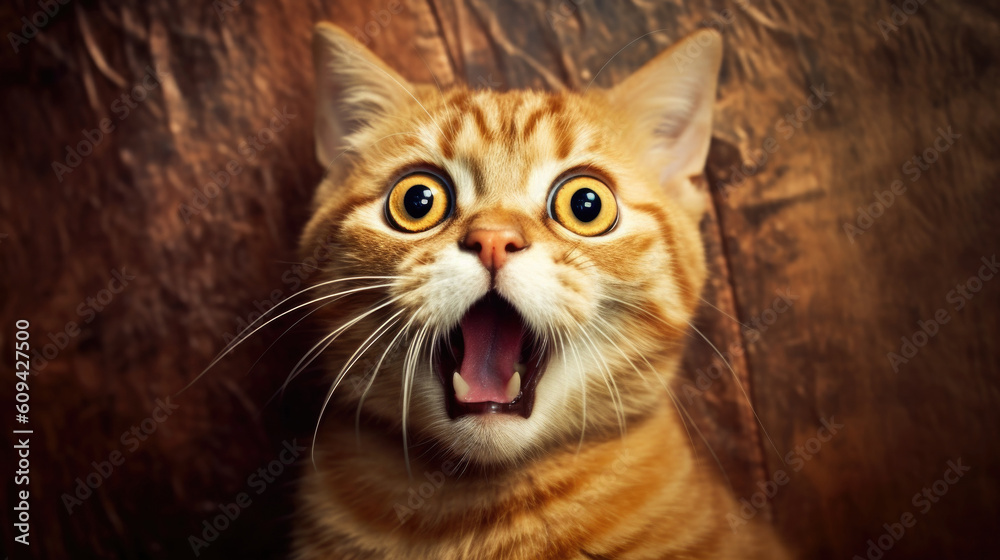 portrait Shocked cat with his mouth open, surprised, puzzled, funny ...