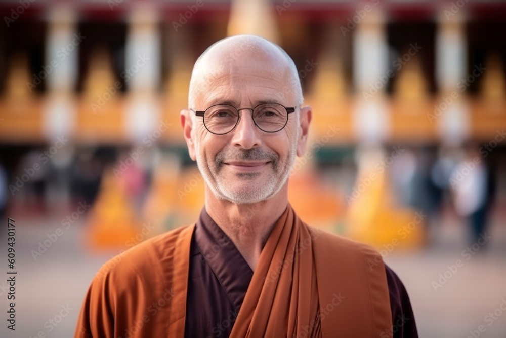 Portrait of smiling senior buddhist monk in the temple. Stock ...
