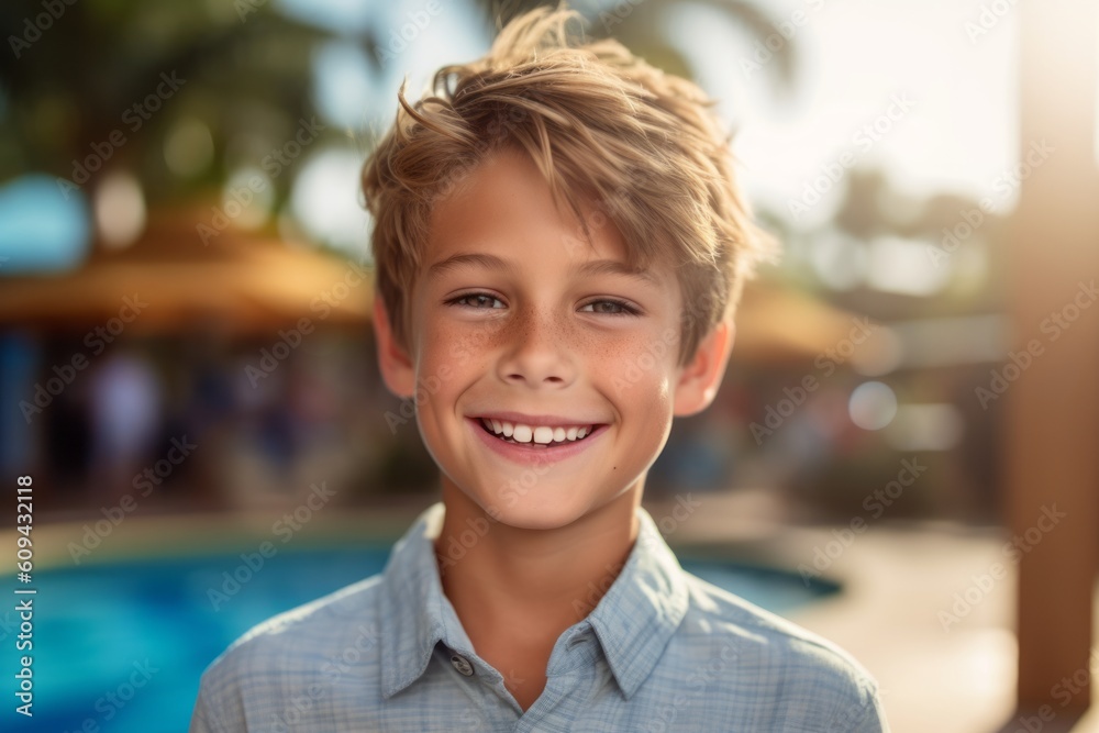 Medium shot portrait photography of a grinning child male that is ...