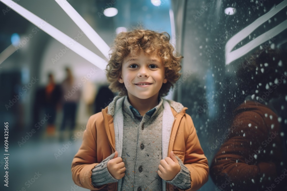 Medium shot portrait photography of a satisfied child male that is ...
