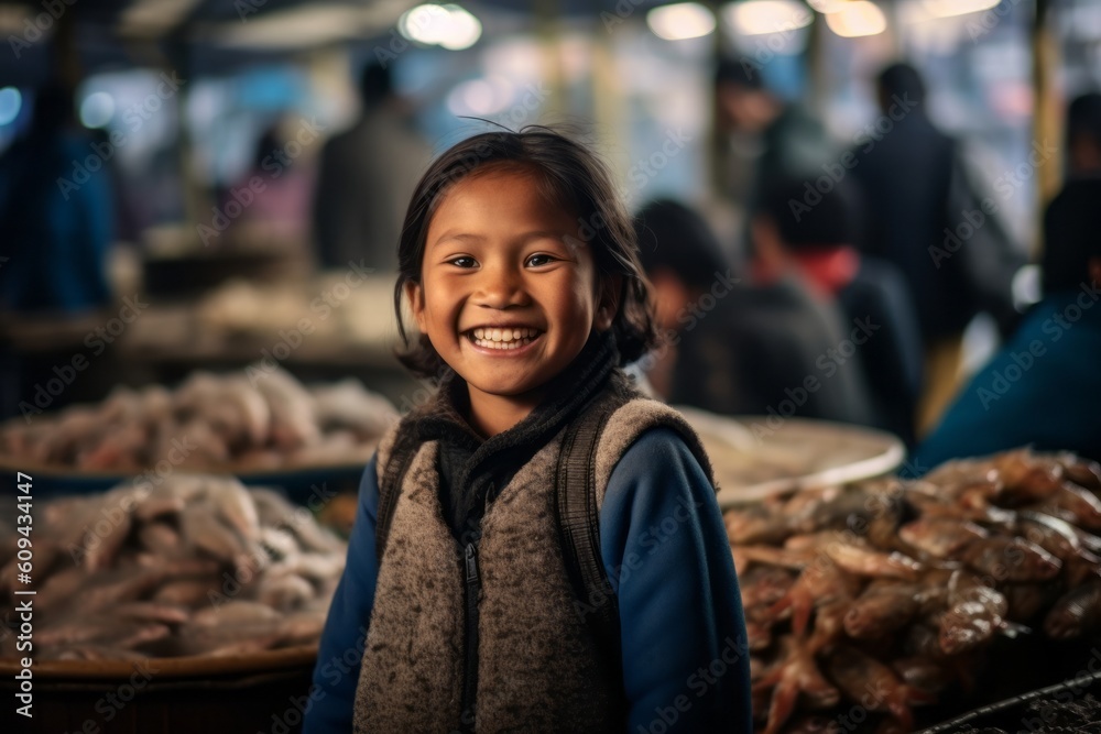 Medium shot portrait photography of a grinning child female that is ...
