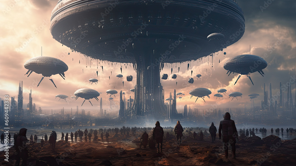 alien vs. humanity war as an futuristic concept created with Generative ...