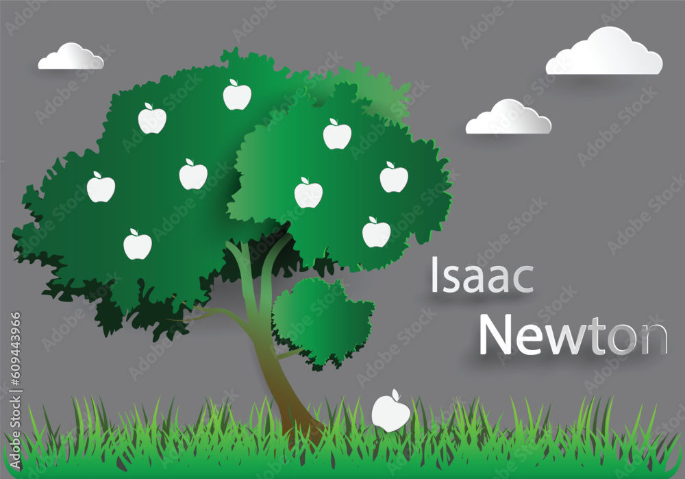 Vetor de Gravity, falling apple., Isaac newton idea universal law, fall ...