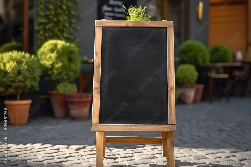Blank restaurant shop sign or menu boards near the entrance to ...