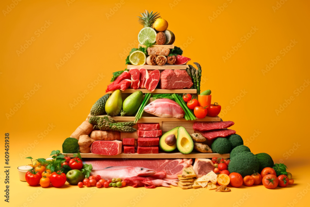 meat pyramide, Food pyramide, healthy food, vegetables, fruits ...