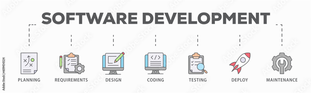 Software development life cycle banner web icon vector illustration ...