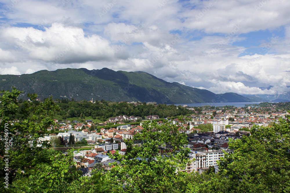 belvedere city view with lake Bourget from green parc of Bois Vidal of ...