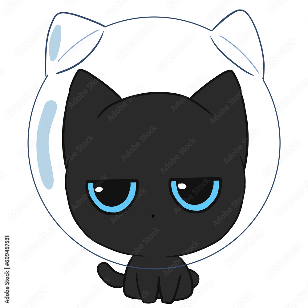 Space black cat. Cute illustration character Transparent background ...